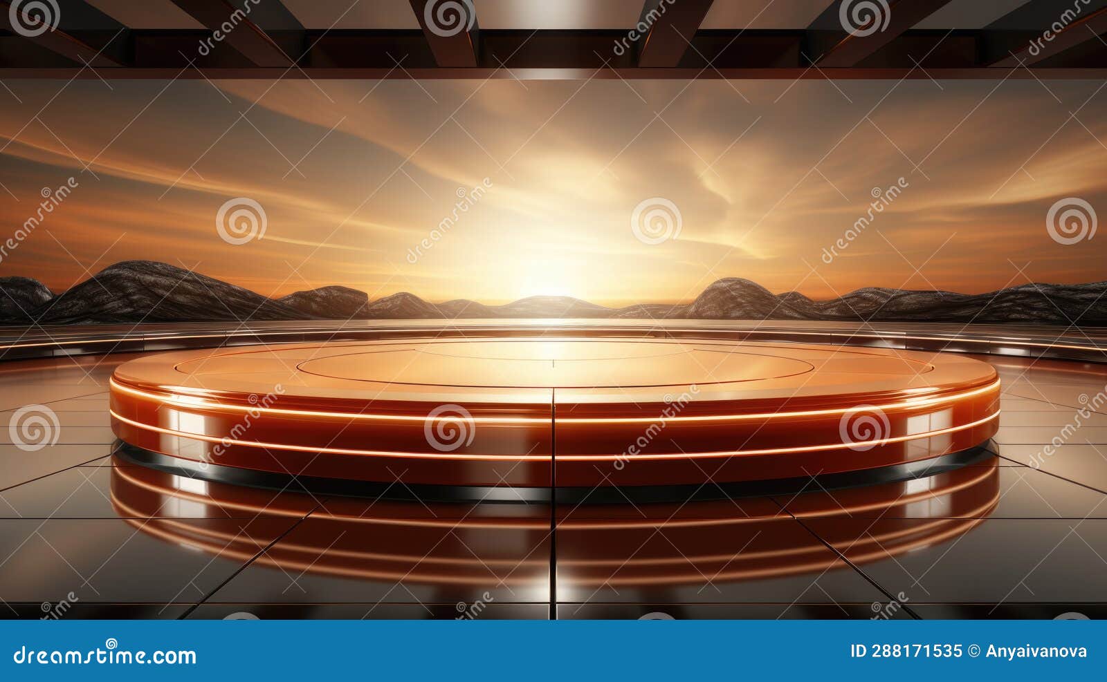 An Empty Stage with a Sunset in the Background. Stock Illustration ...