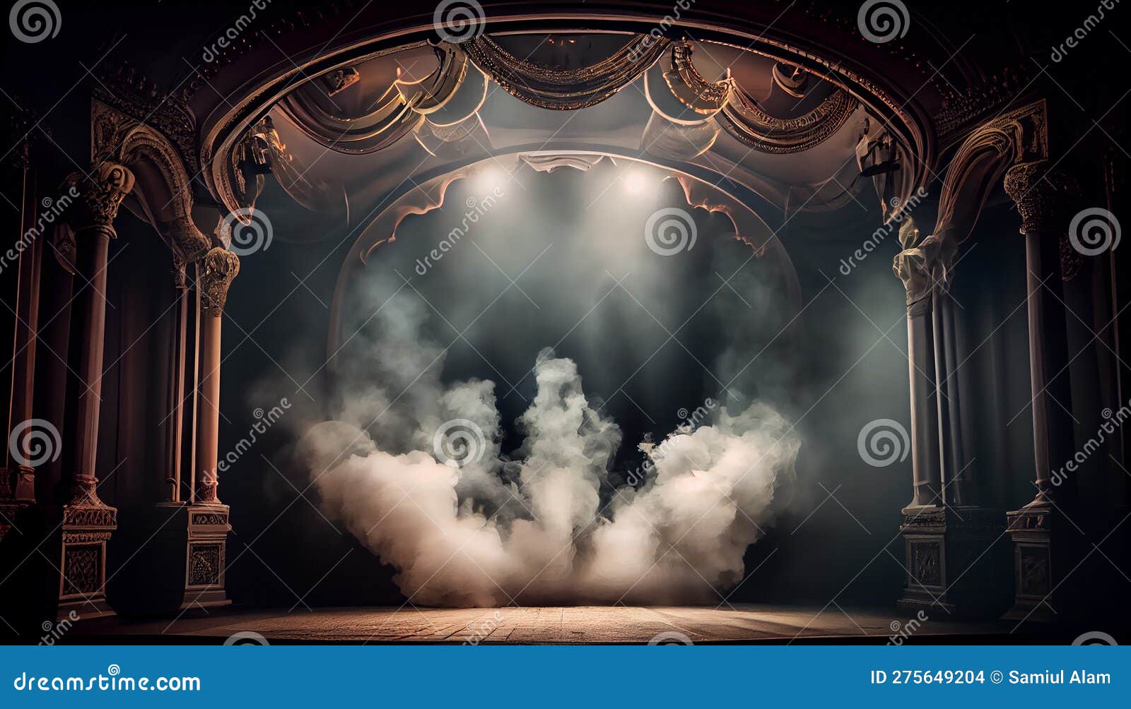 Empty Stage of the Theater Lit by Spotlights Stock Illustration ...