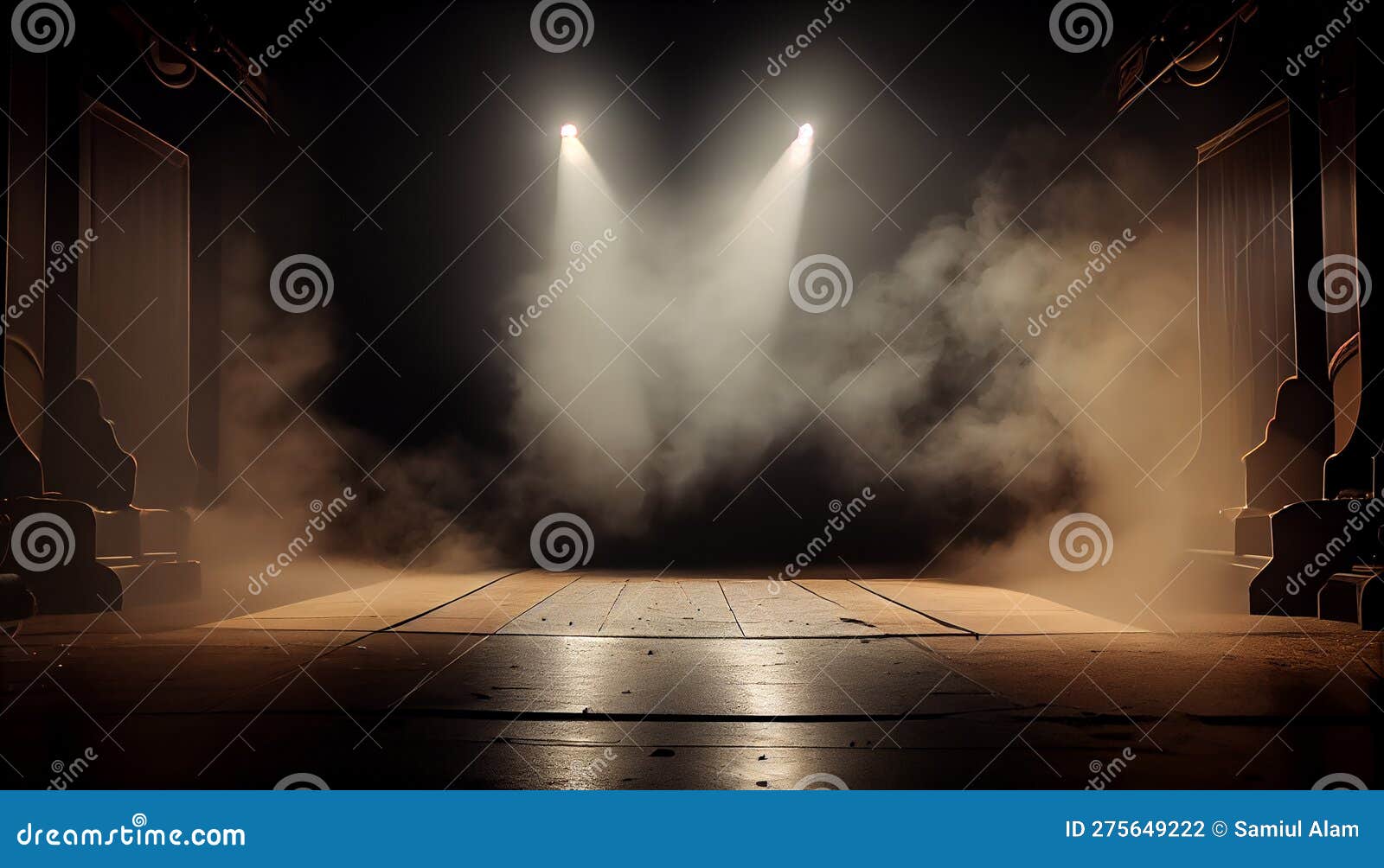 Empty Stage of the Theater Lit by Spotlights Stock Illustration ...