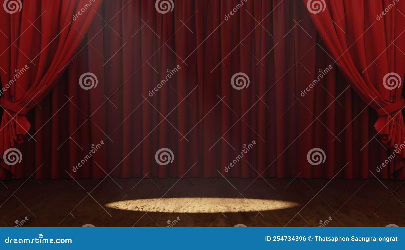 Empty Stage Theater or Opera with Red Curtain and Spotlight, 3D ...