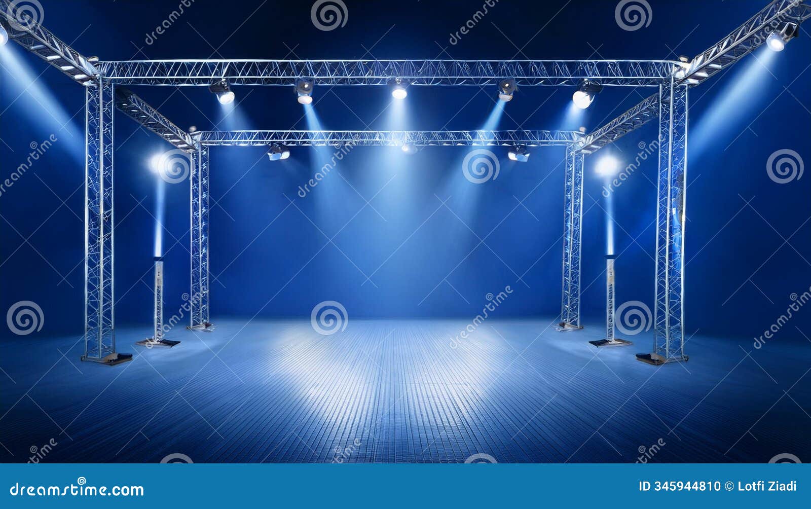 Empty Stage with Truss Lighting and Blue Background. 3D Rendering Stock ...