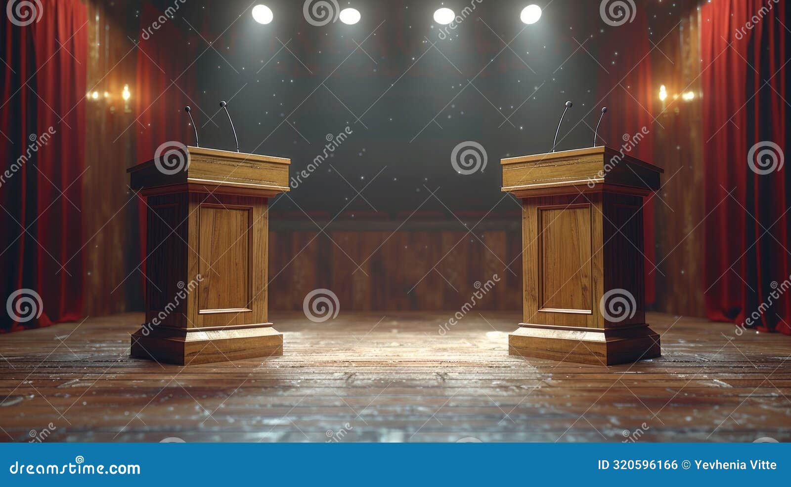 Empty Stage with Two Podiums Under Spotlight. Generative Ai Stock ...