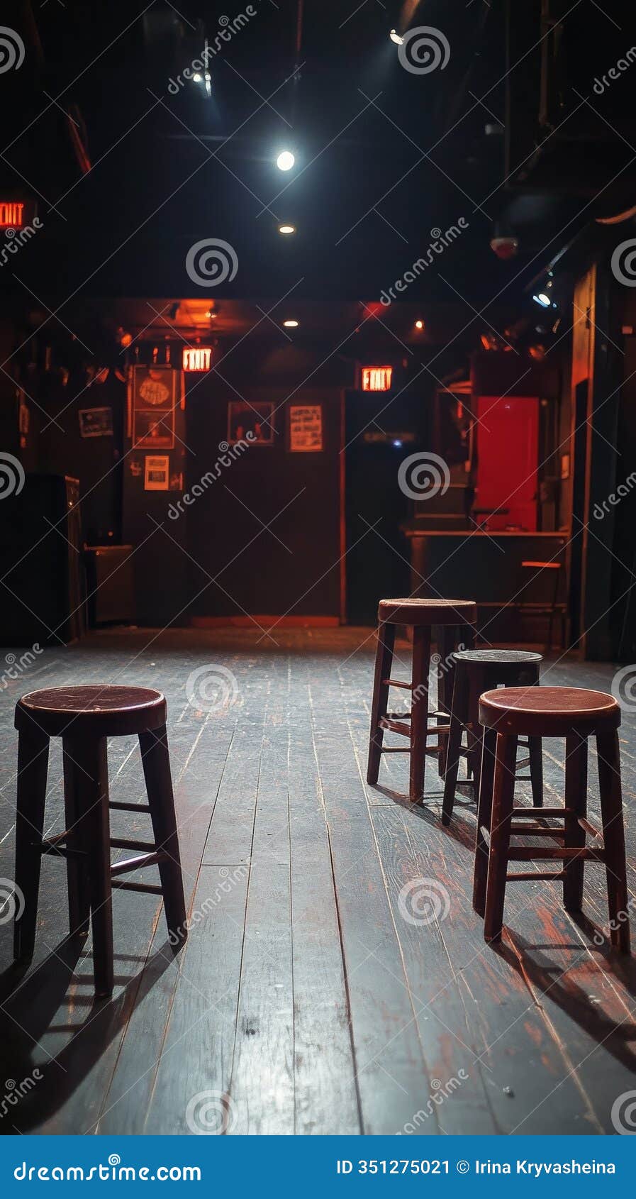 Empty Stage with Wooden Stools Ready for a Performance at a Cozy Venue ...