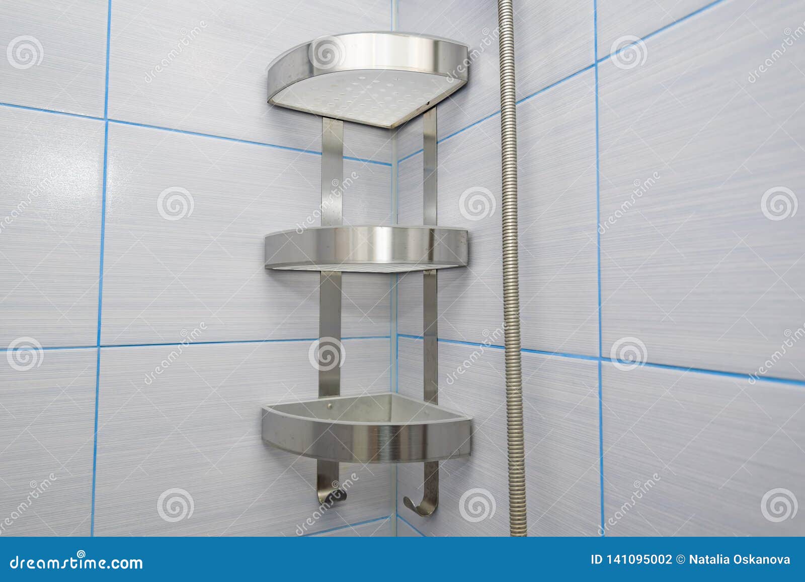 Empty Stainless Steel Shelves for Shampoo in the Bathroom Stock Photo ...