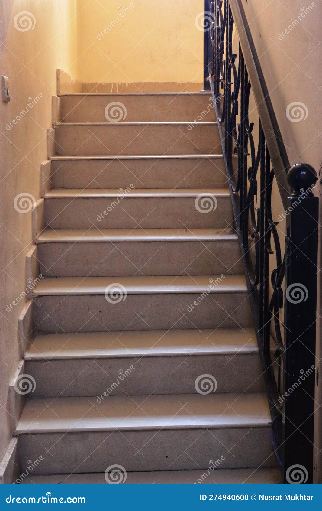 Empty Stairs with Black Railing Stock Photo - Image of climb ...