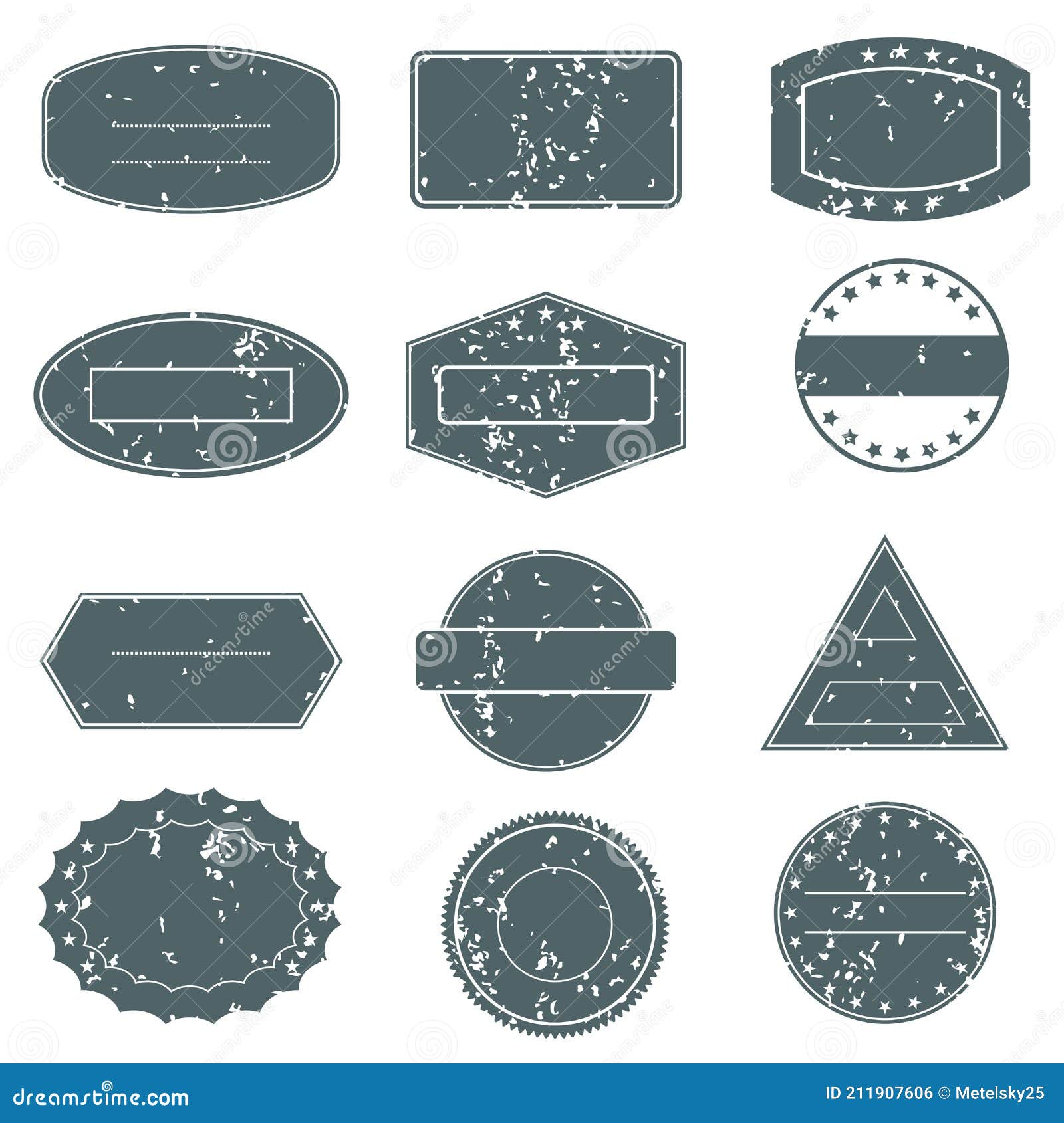 Empty Stamp Frames Set with Grunge Texture. Stamps or Seals without ...