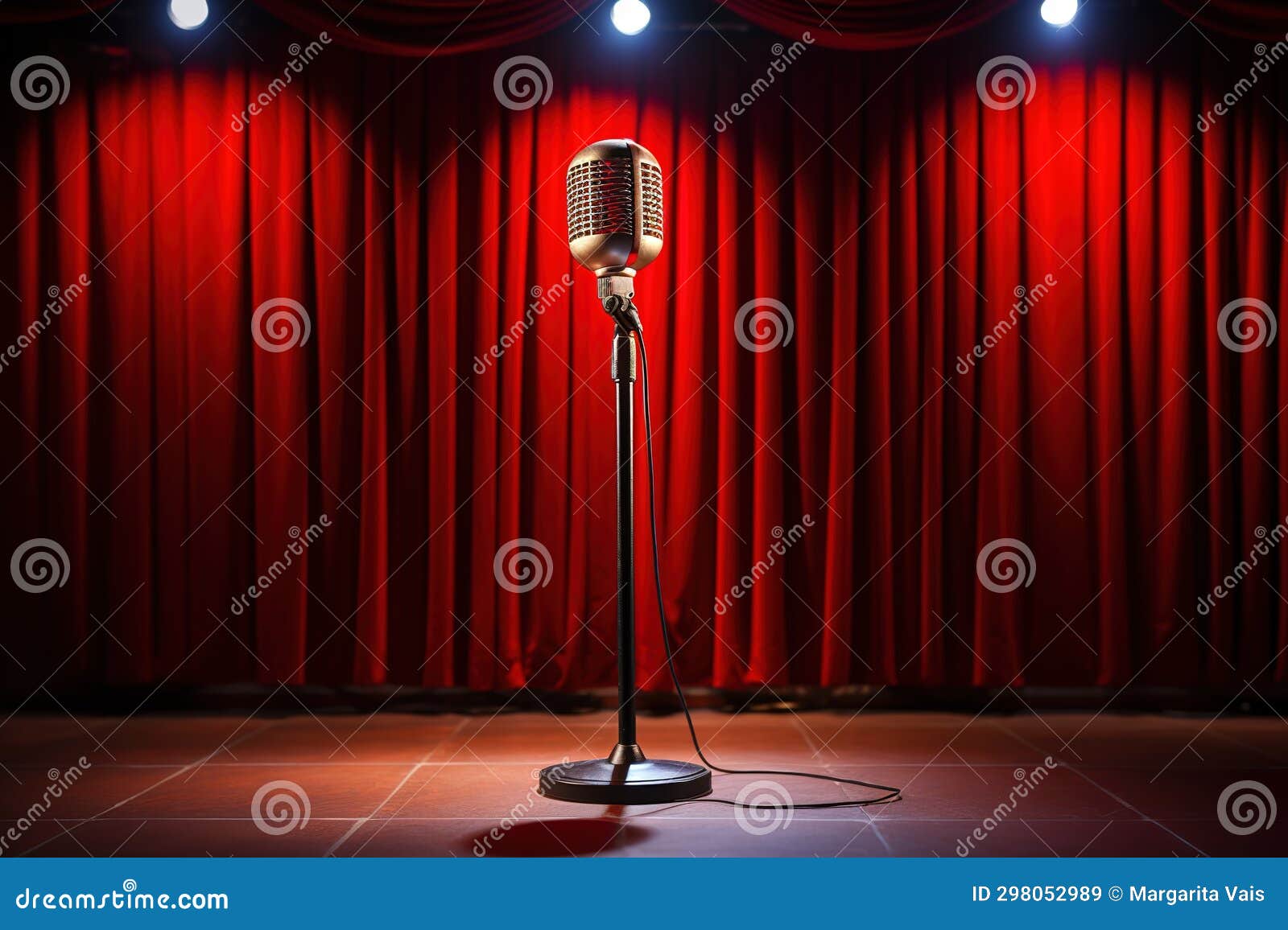 Empty Stand Up Comedy Stage with Microphone and Red Curtains Stock ...