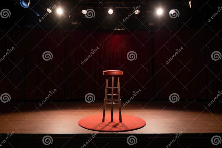 An Empty Stand-up Stage with Stool, Microphone, and Spotlight Stock ...