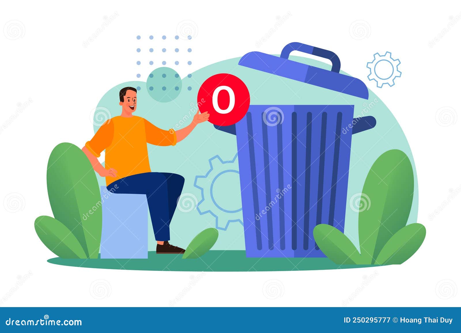 Empty Trash Flat Illustration Concept. Stock Vector - Illustration of ...