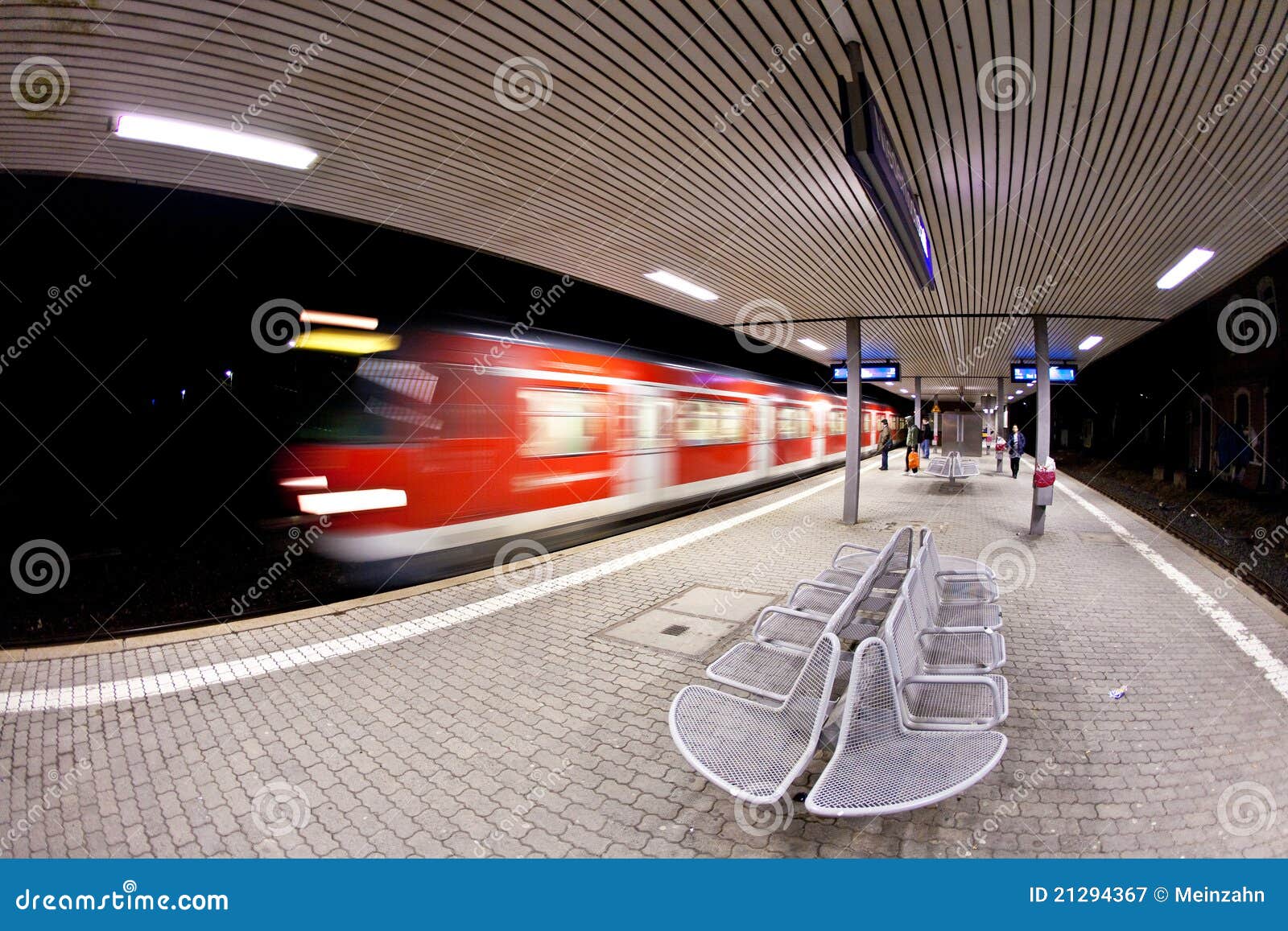 Empty Station Early Morning with Train Stock Image - Image of wideangle ...