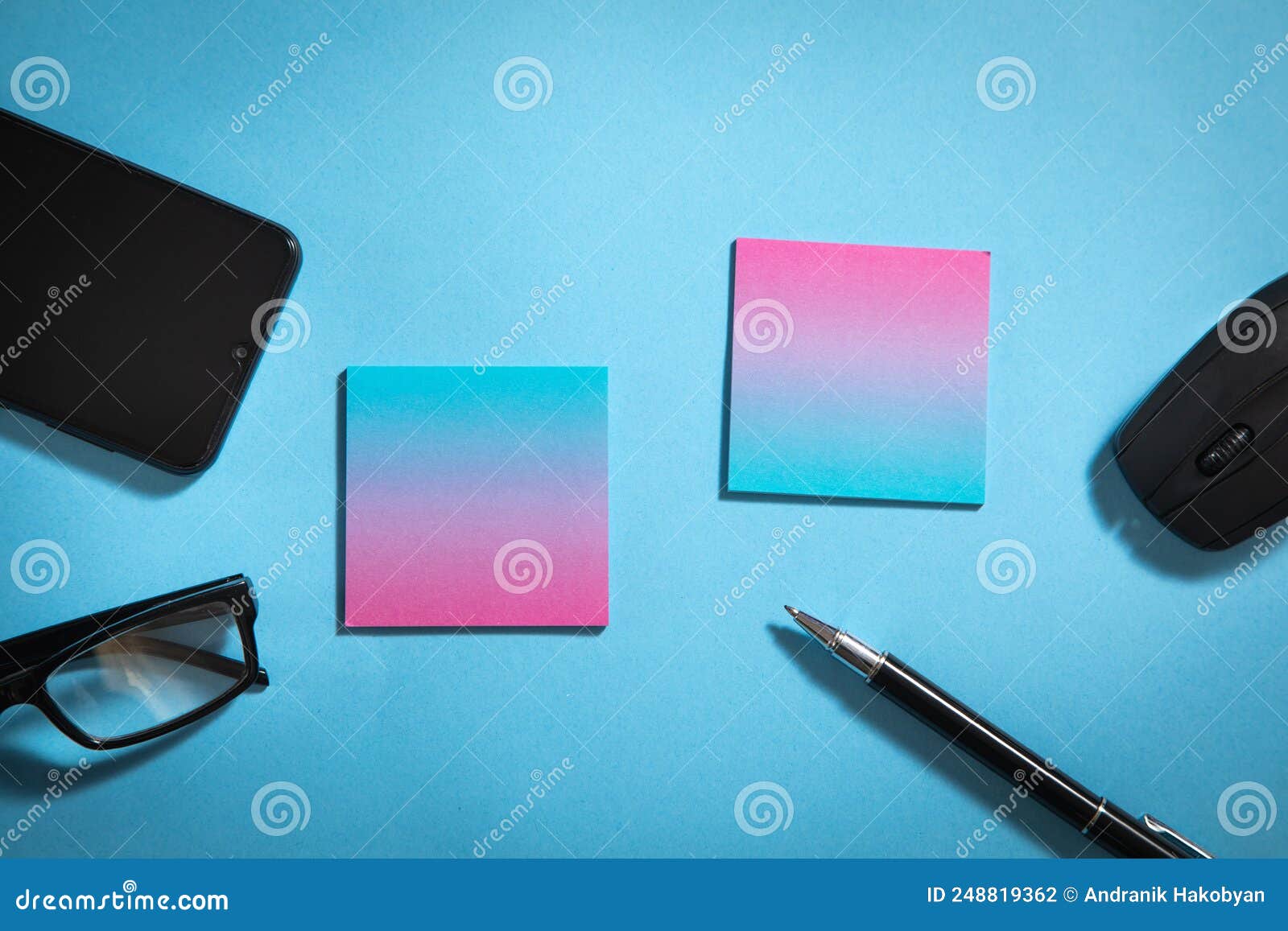 Empty Sticky Note with a Pen on the Blue Background Stock Photo - Image ...
