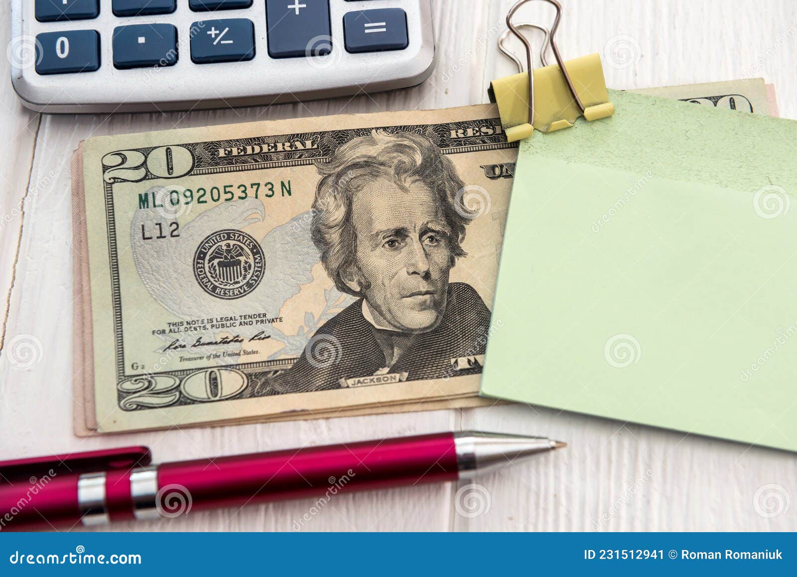 Empty Sticky Post it Note for Your Message on Dollar Bills for Design ...