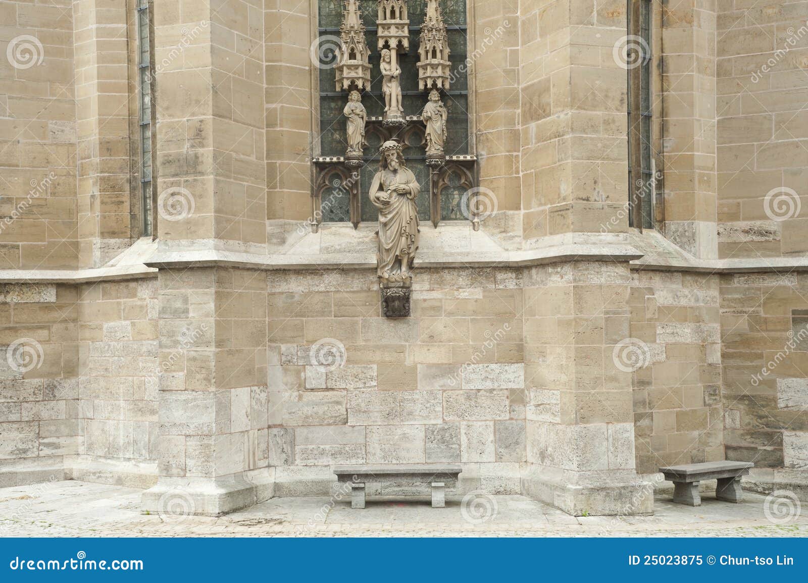 Empty Stone Bench with Sacred Stone Statue . Stock Image - Image of ...