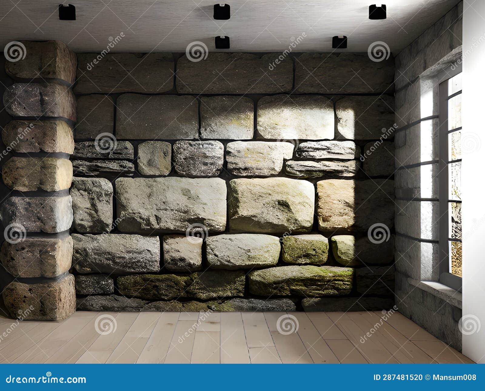 Empty Stone Room with Concrete Wall and Window. 3d Illustration, Ai ...
