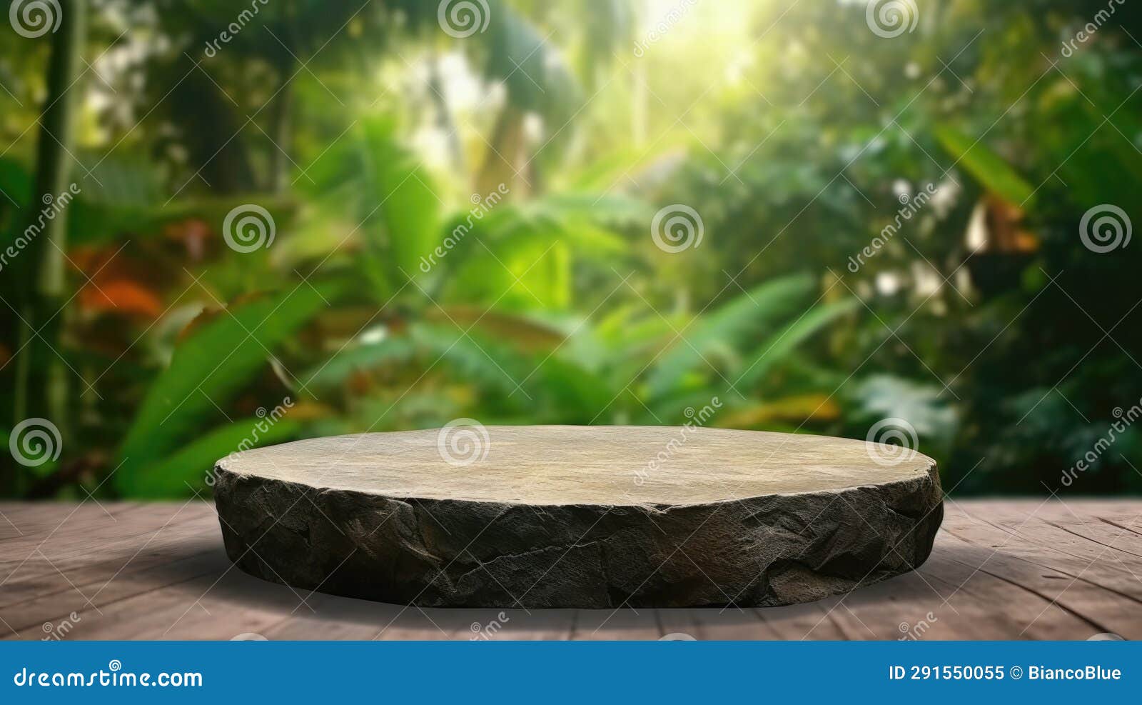 Empty Stone Table for Product Advertising Display in Fresh Green Jungle ...