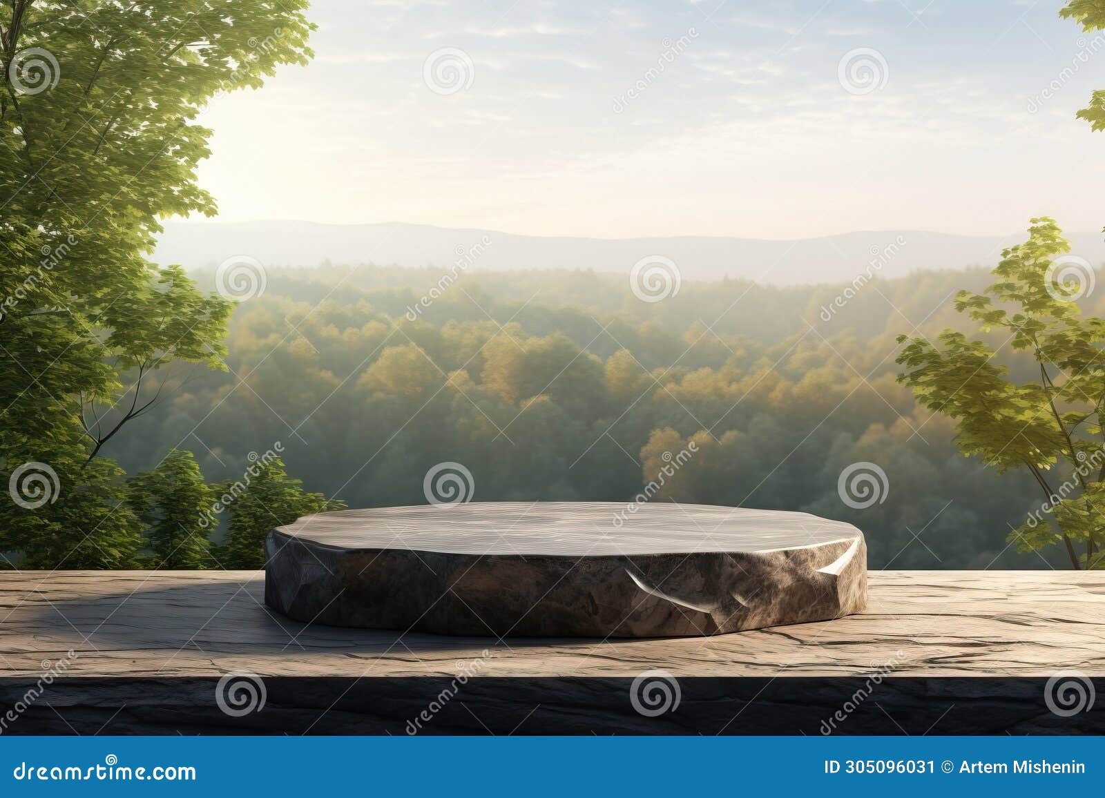 Empty Stone Table on Top of Abstract Nature Landscape. Stock ...