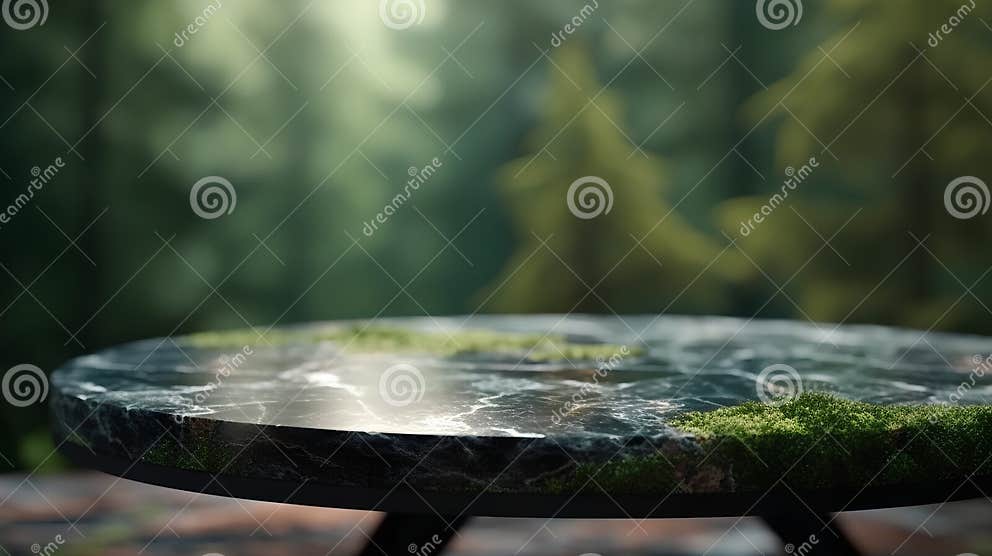 Empty Stone Table Top on Blur Forest Background, Product Display ...