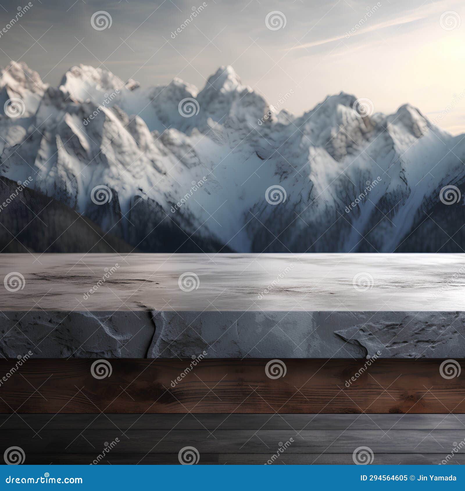 Empty Stone Table Top with Snow Mountain Background, Product Display ...