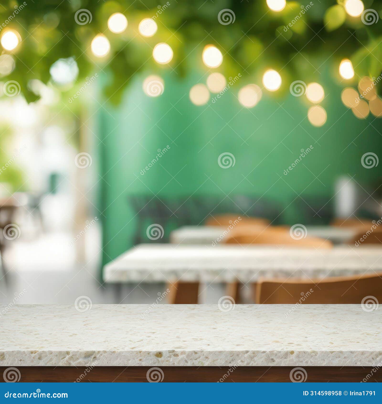 Empty Stone Tabletop on Blurred Background of a Small Cafe. Layout for ...