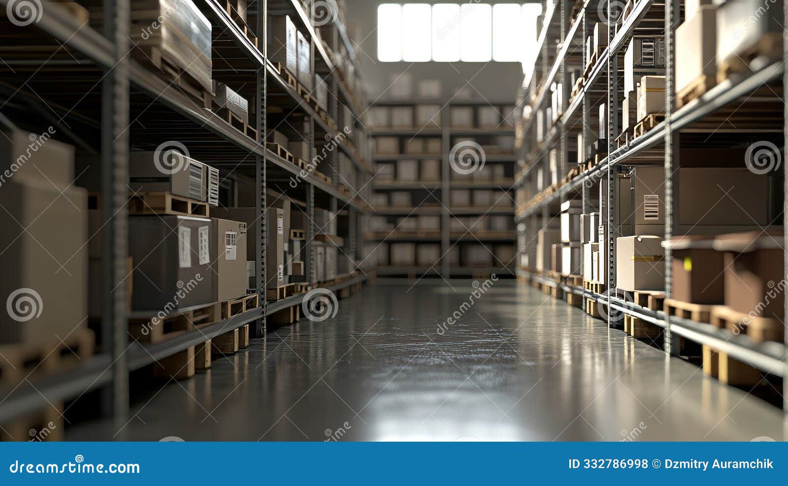In an Empty Storage Area, Goods Packages are Stacked on Racks, Awaiting ...