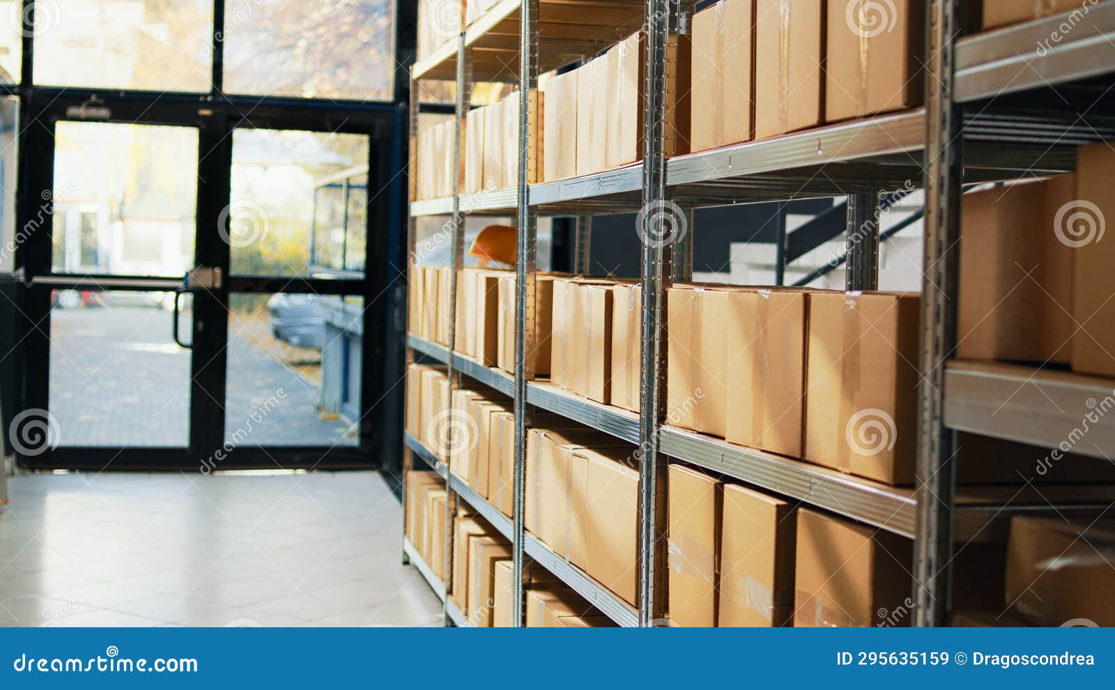 Empty Storage Room with Packages on Depot Racks Stock Image - Image of ...