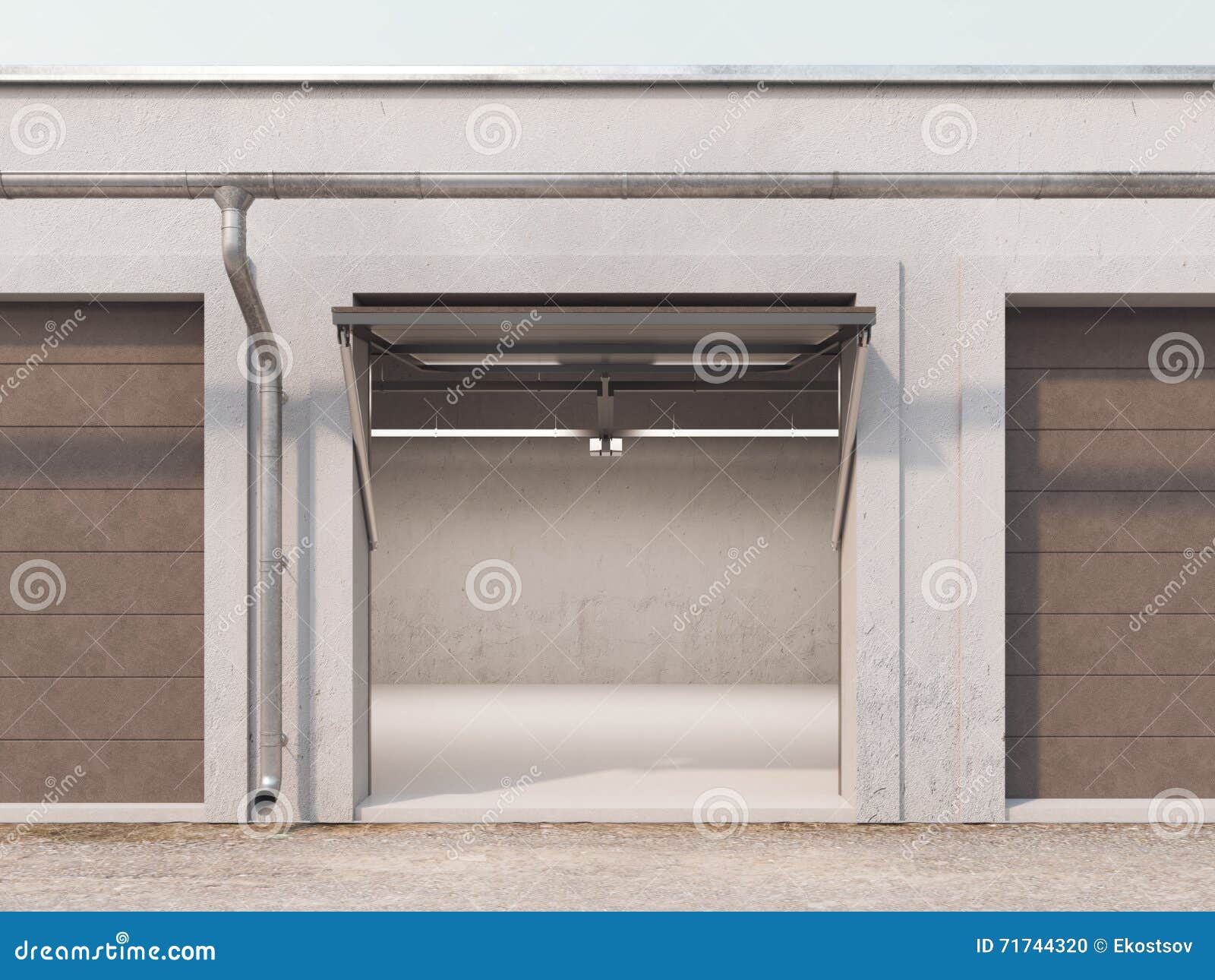 Empty Storage Unit with Opened Brown Door. 3d Rendering Stock ...