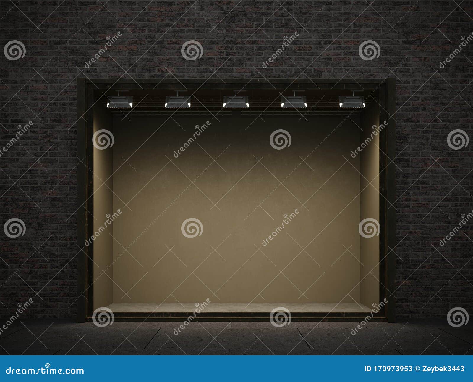 Empty Store Display Window with Lighting Stock Illustration ...