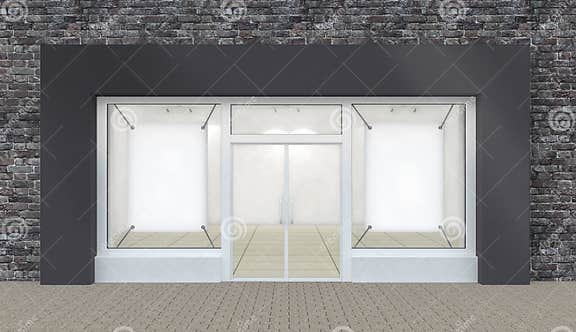 Empty Store Front with Big Windows Stock Illustration - Illustration of ...