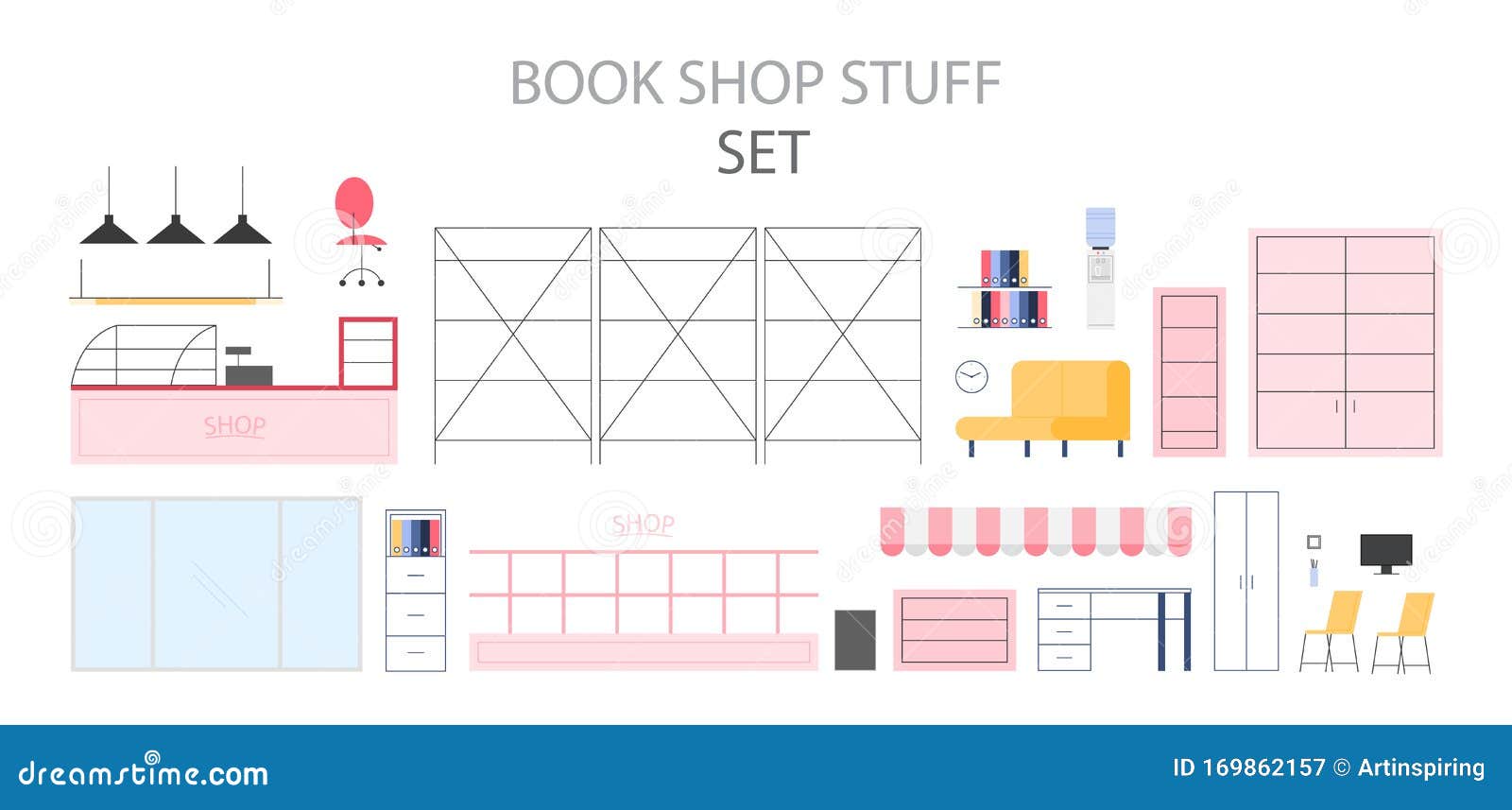 Empty Store Interior Set. Counter, Shelves and Exposition Stock Vector ...