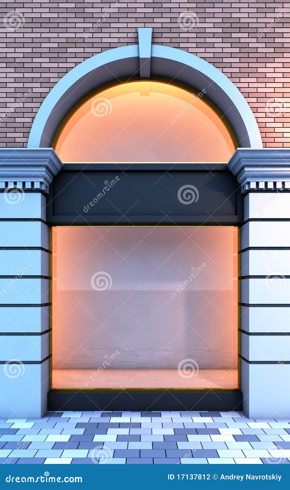 Empty Storefront Or Podium With Lighting And A Big Window. Royalty-Free ...