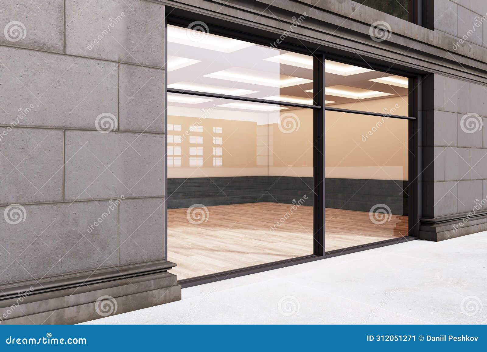 An Empty Storefront with a Large Window Display, Modern Design, on a ...