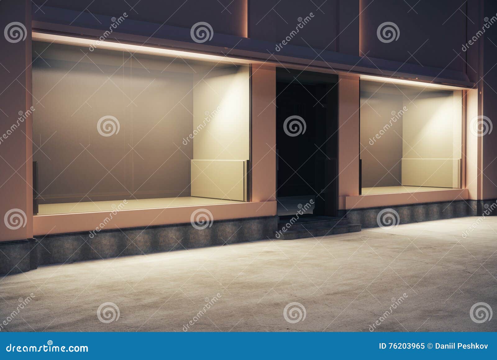 Empty storefront at night stock illustration. Illustration of building ...