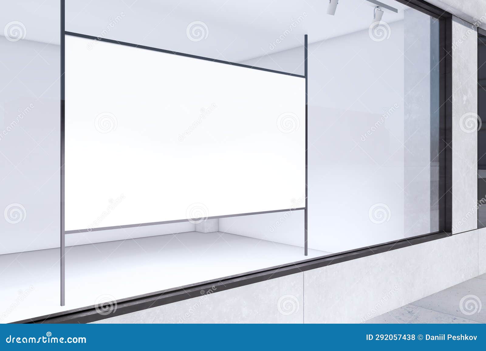Empty Storefront Window with White Mock Up Banner for Your ...