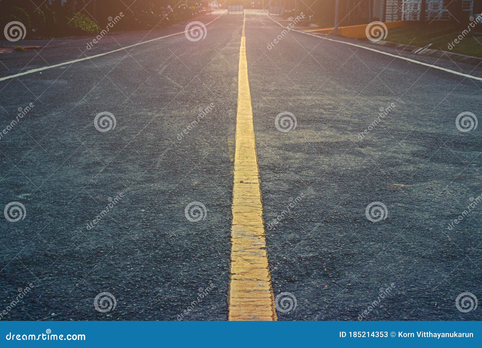 Empty Straight Road with Yellow Center Line To Guide Forward Way ...