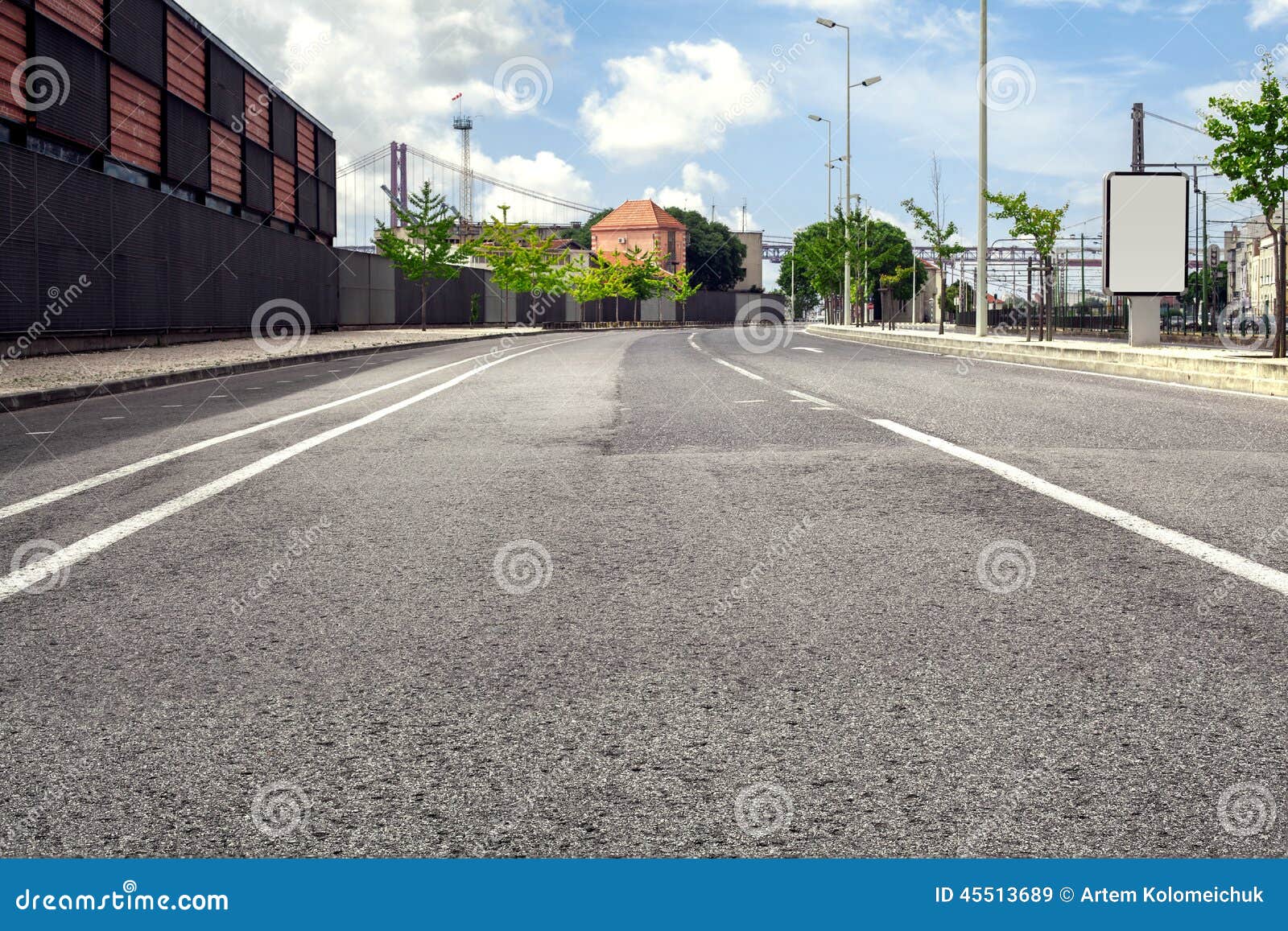 Empty Street Road in City with Sky Stock Image - Image of light, arrow ...
