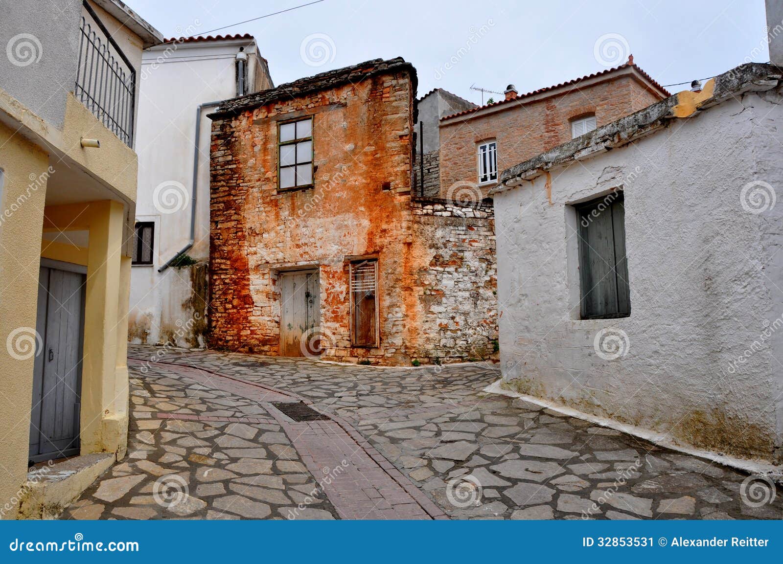 Empty Street in Small Deserted Village, Greece Stock Image - Image of ...