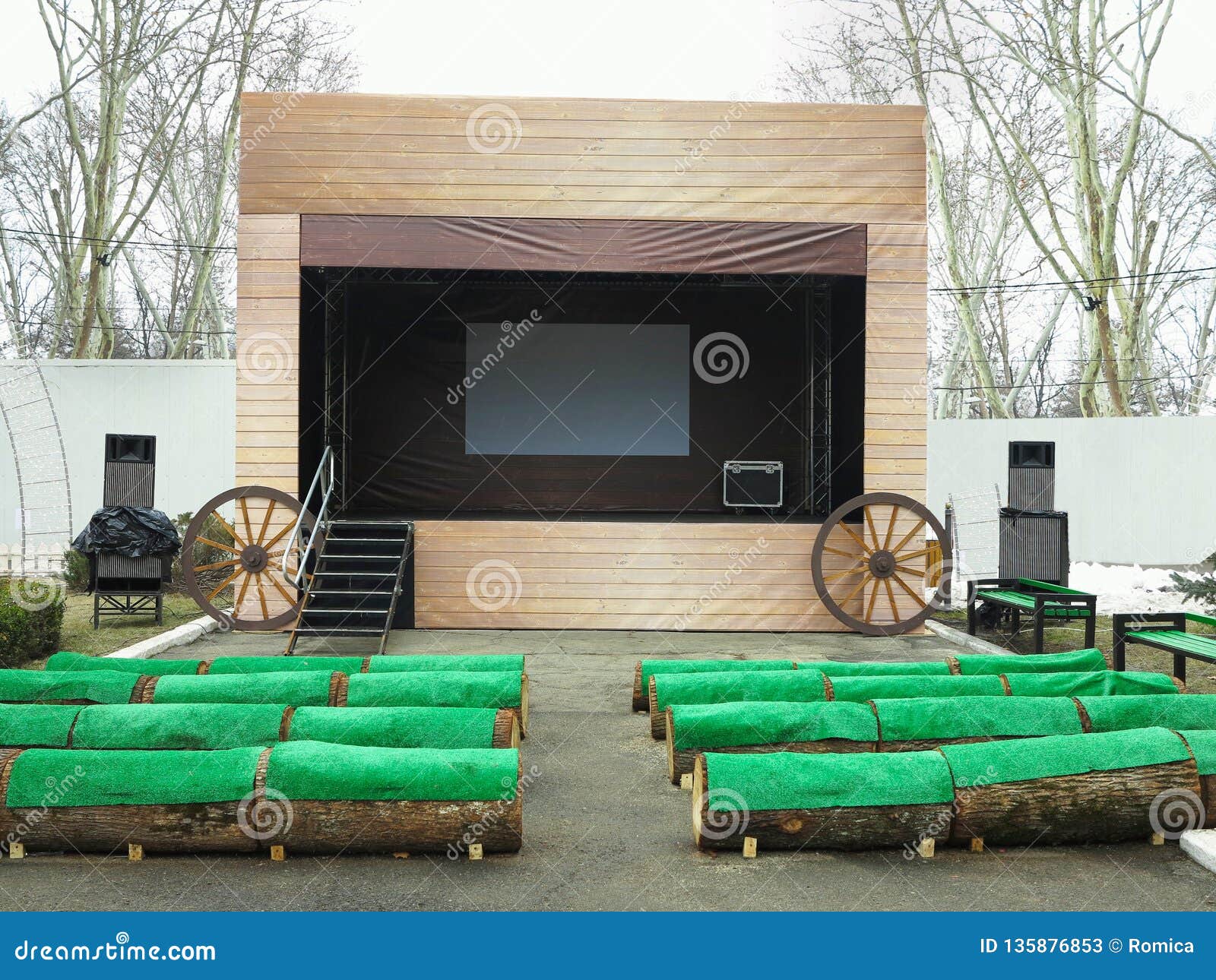 Empty Street Stage with Green Seats before Performance Stock Image ...