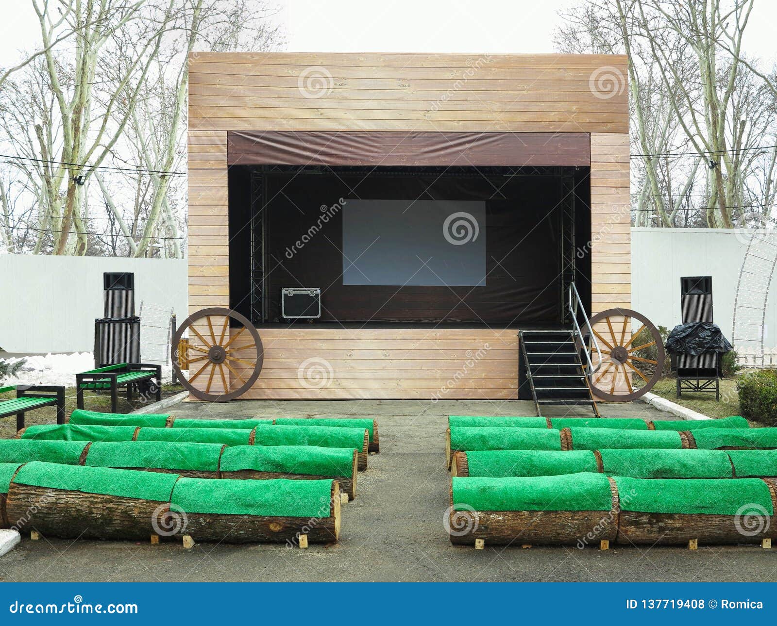 Empty Street Stage with Green Seats before Performance Stock Photo ...