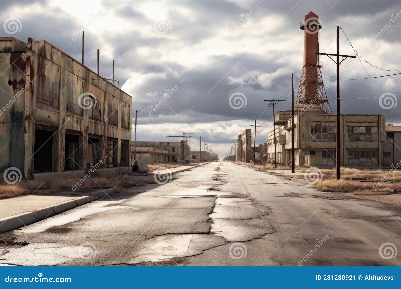 Empty Streets of Abandoned Test Site Town Stock Illustration ...