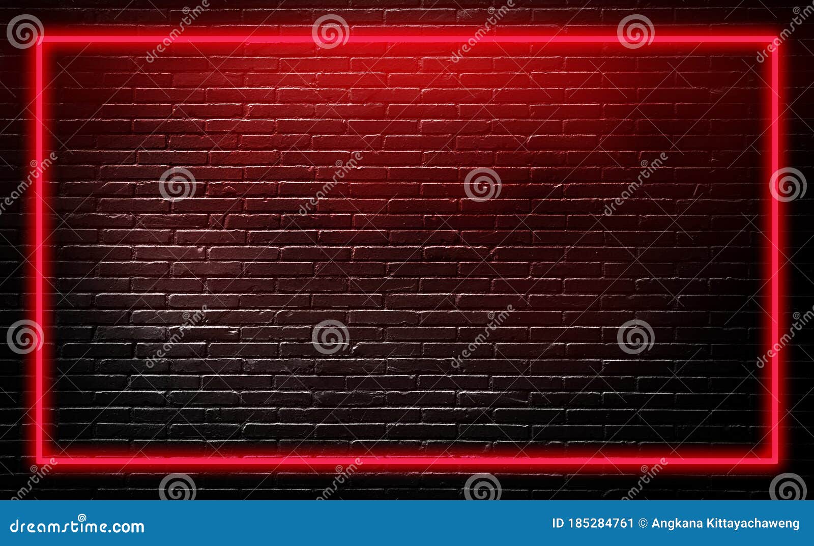 Studio Dark Room Black Brick Wall with Red Neon Lighting Effect. Stock ...