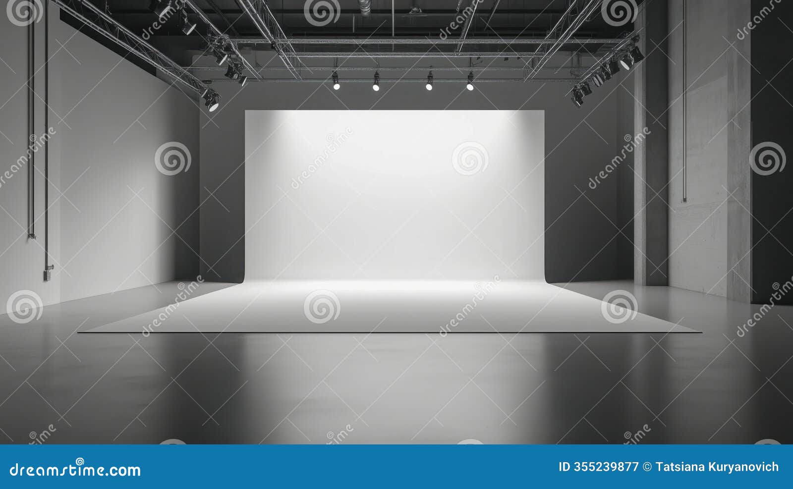 Empty Studio Space With Seamless Backdrop And Lighting Setup Stock ...