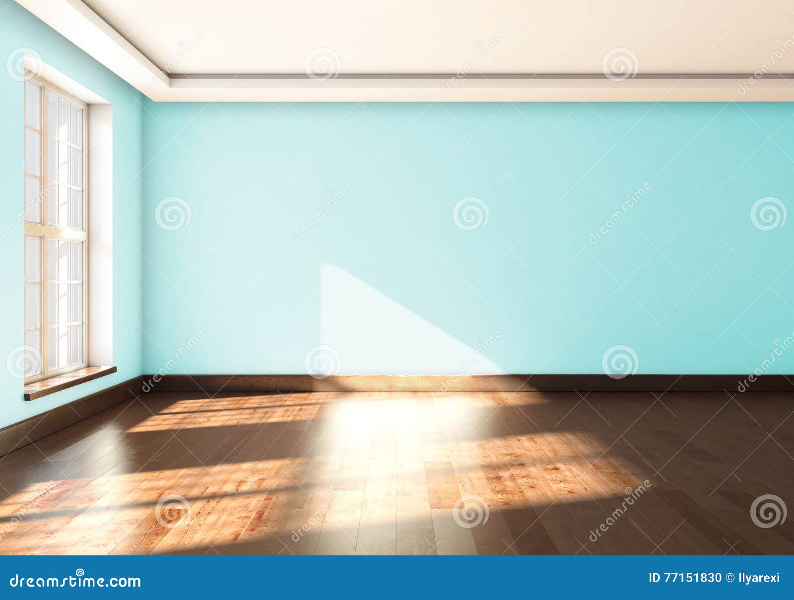 An Empty Studio with Window and Blue Wall Color. 3d Rendering Stock ...