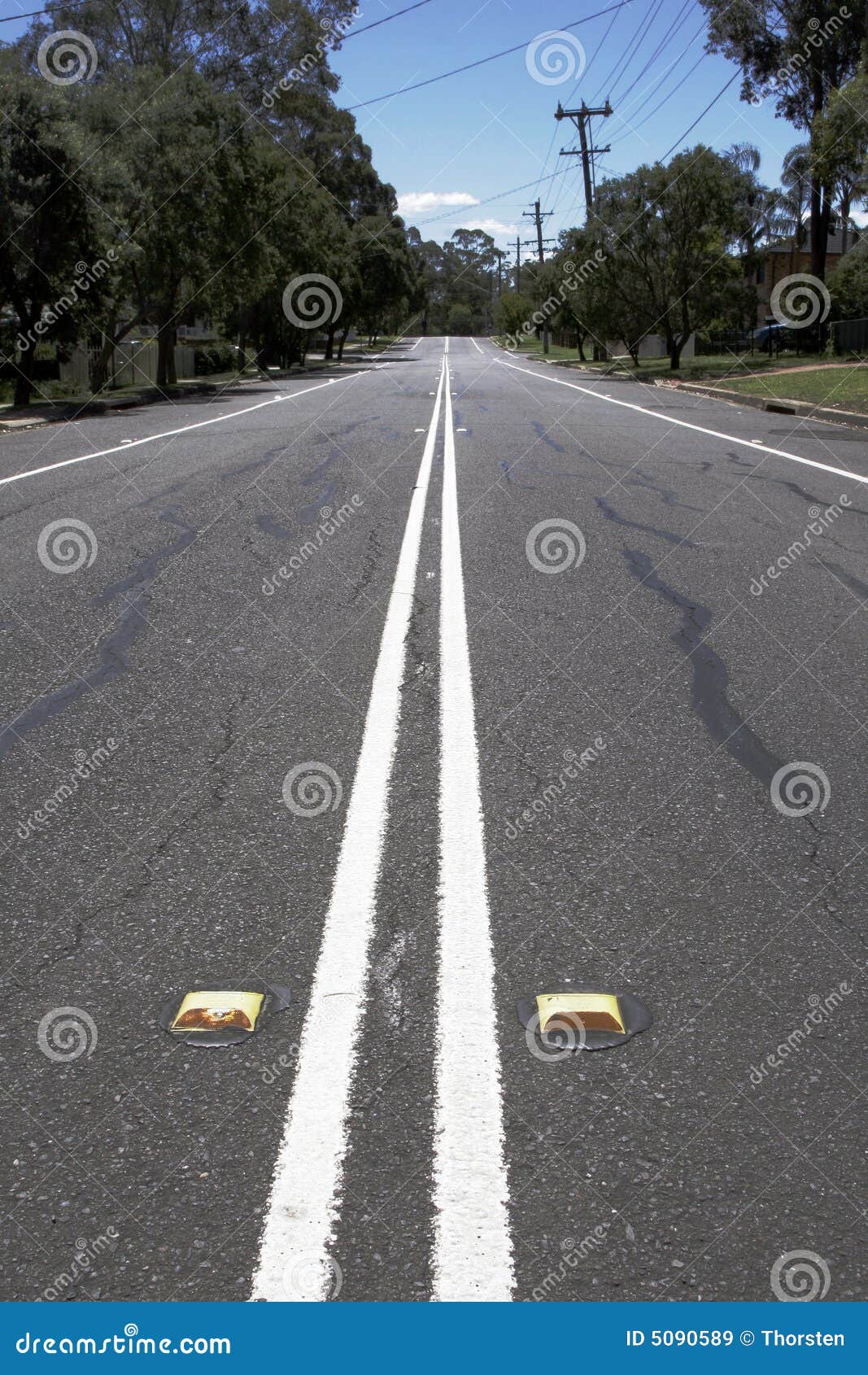 Empty Suburban Street with Line Marking Stock Image - Image of suburban ...