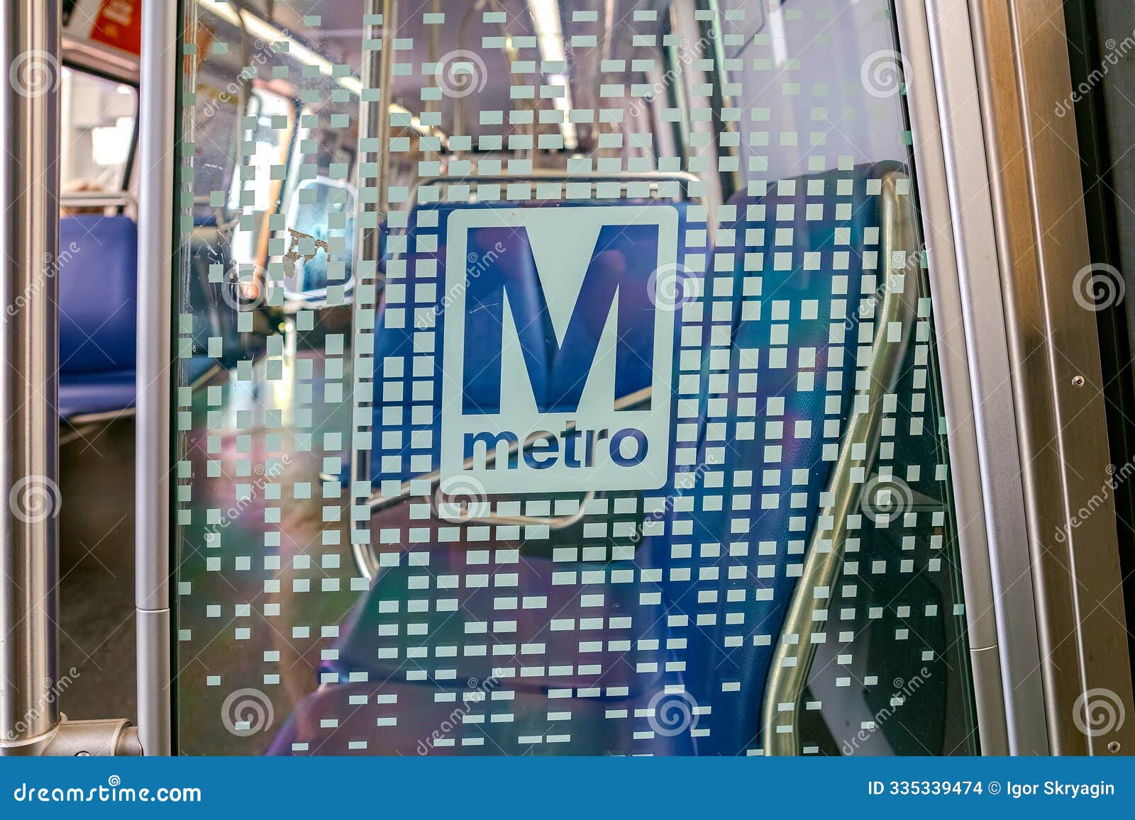 Empty Subway Car with Washington Metro Emblem. View from Inside, Close ...