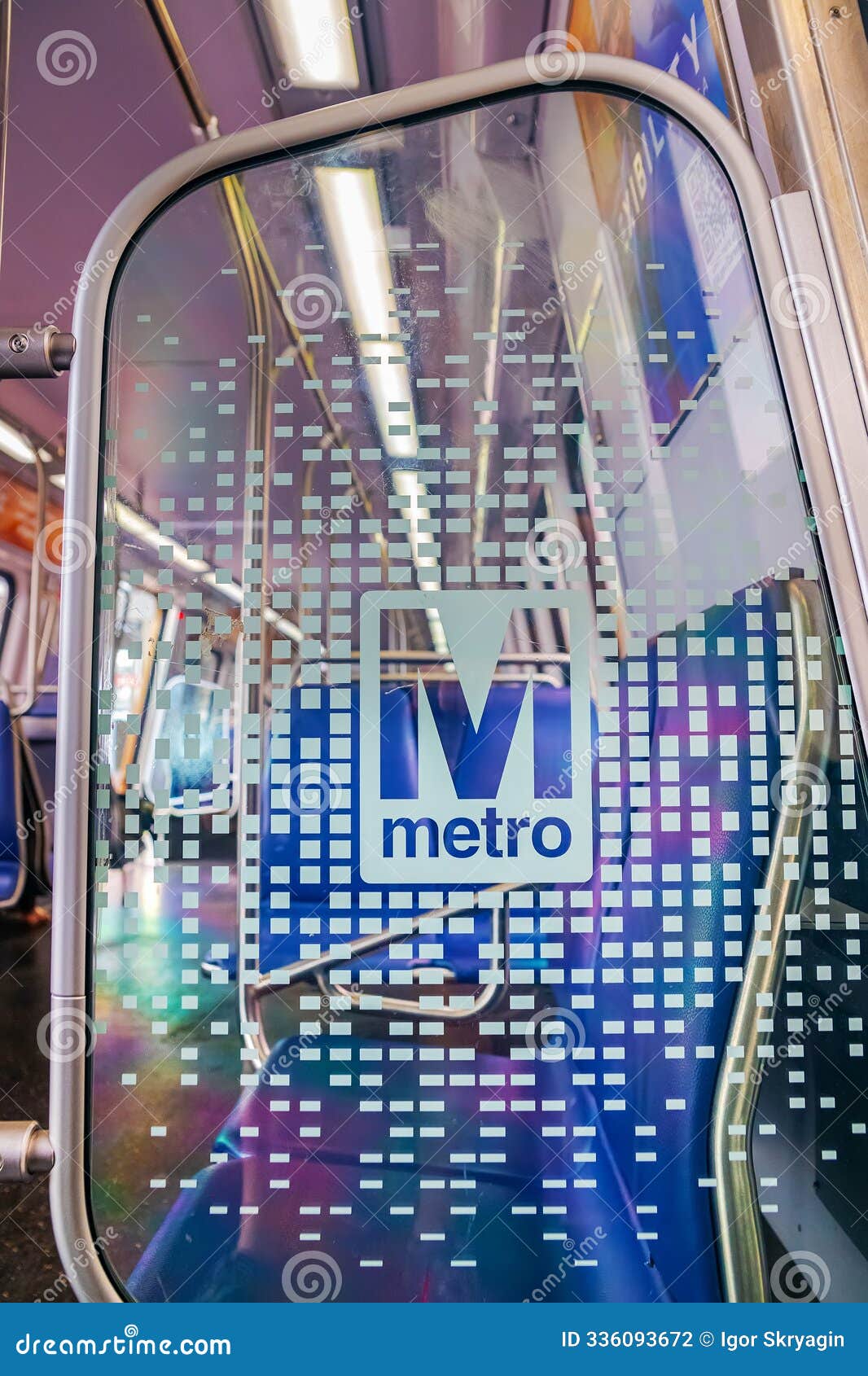 Empty Subway Car with Washington Metro Emblem. View from Inside, Close ...