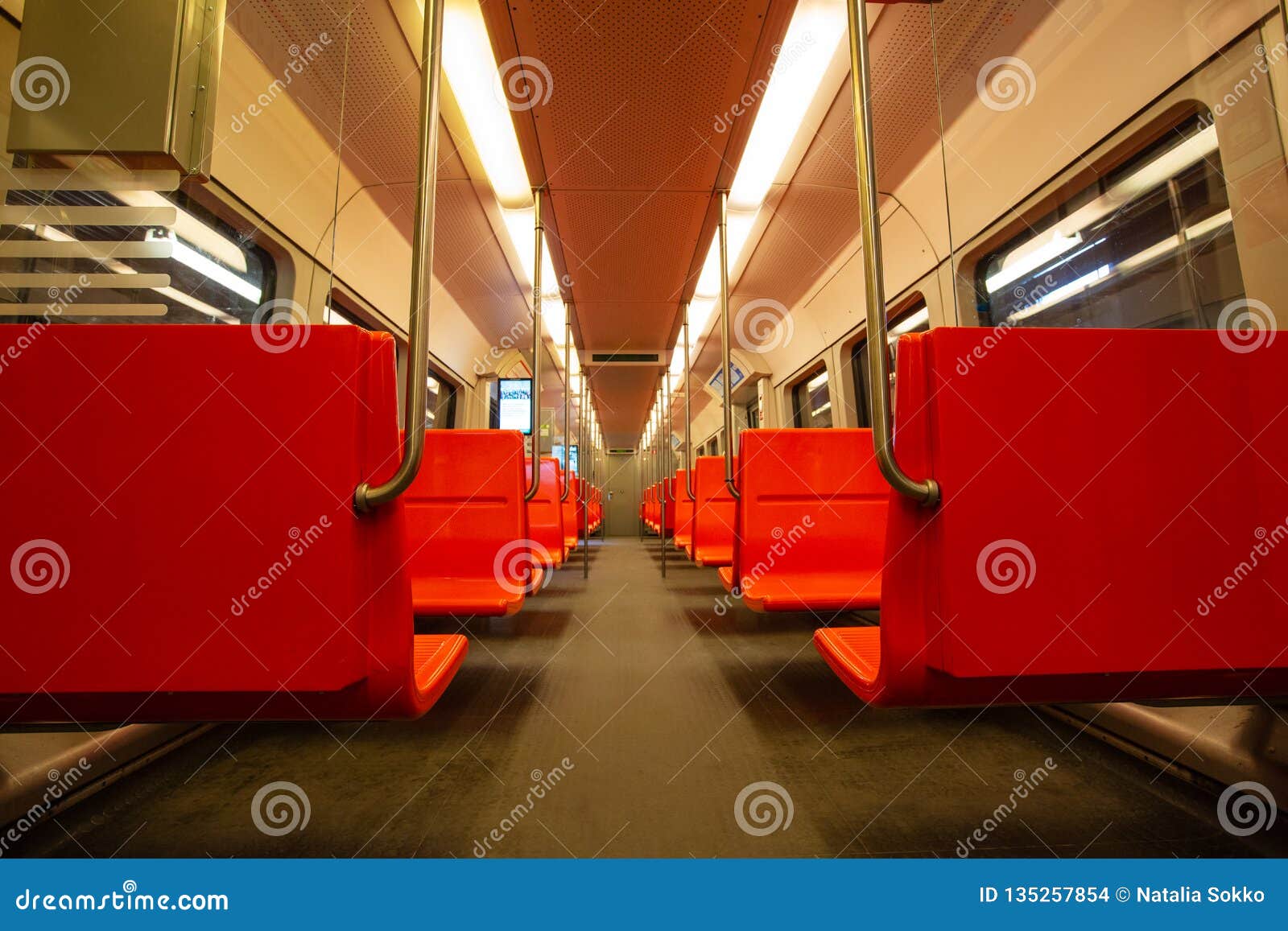 Empty Subway Wagon with Red Seats Stock Photo - Image of interior ...