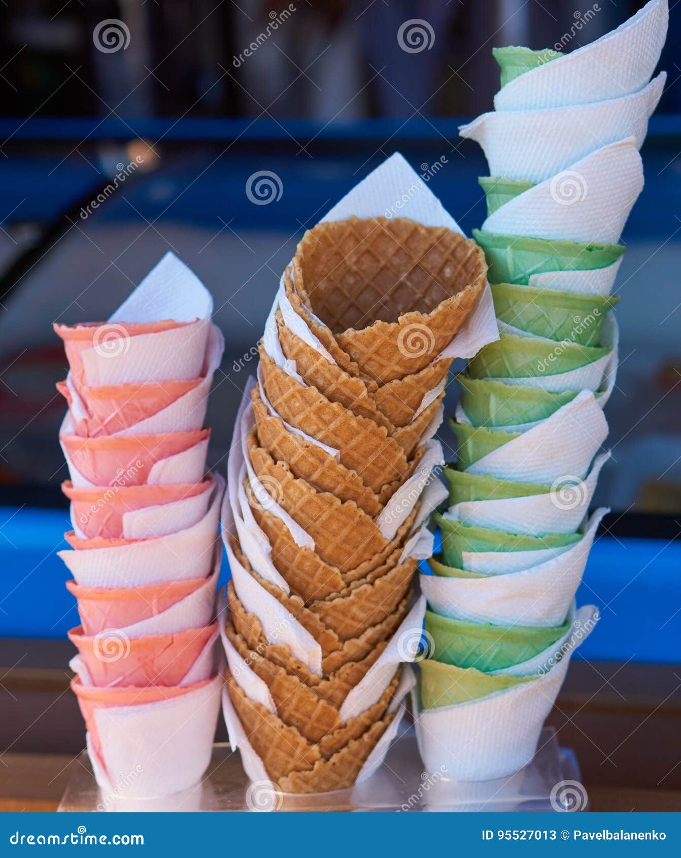 Empty Sugar Multi-colored Wafer Cups for Ice Cream Stock Image - Image ...