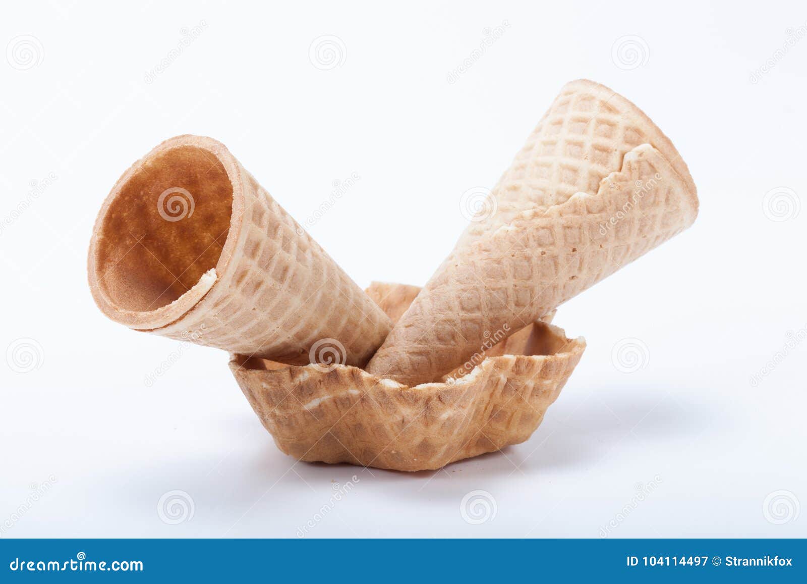 Empty Sugar Waffle Cones for the Ice Cream on White Bac Stock Image ...