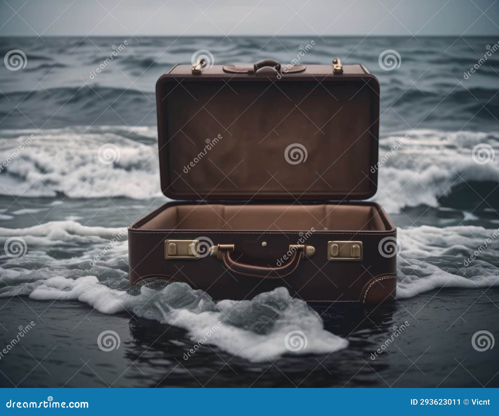 Empty Suitcase on the Seashore. Stock Illustration - Illustration of ...