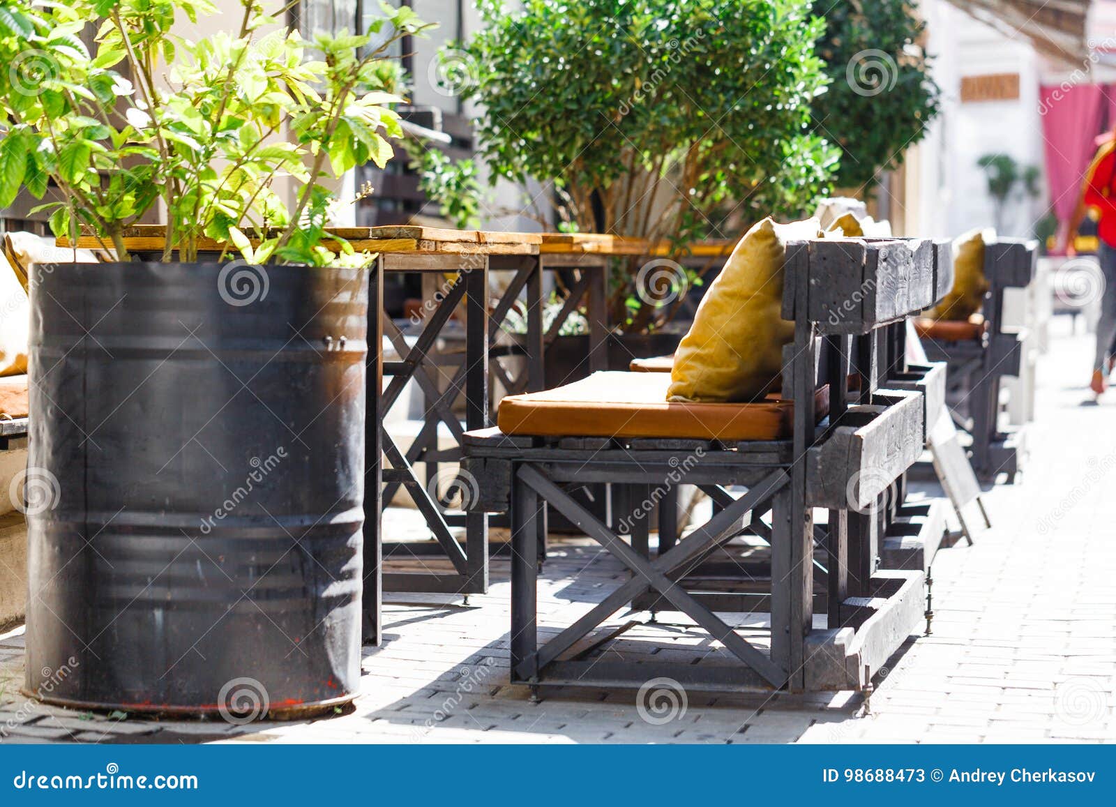 Empty Outdoor Restaurant Table Stock Image - Image of spain, deck: 98688473